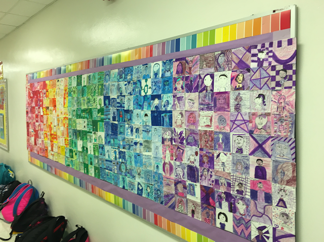 Rainbow Art Room: K - 5 Monochromatic Self-Portrait Collaborative Mural
