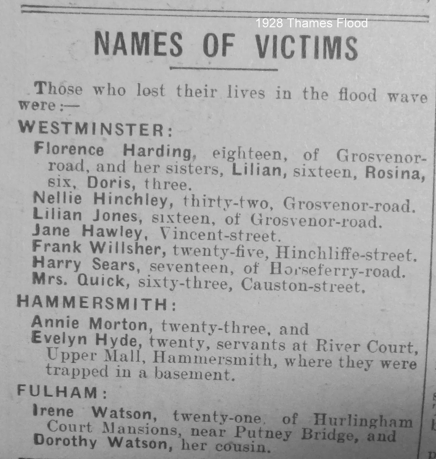 Where do you think you are? : The 1928 Thames Flood