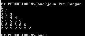 Perulangan Java Segitiga Sederhana dengan Satu Baris Mempunyai Angka Sama.