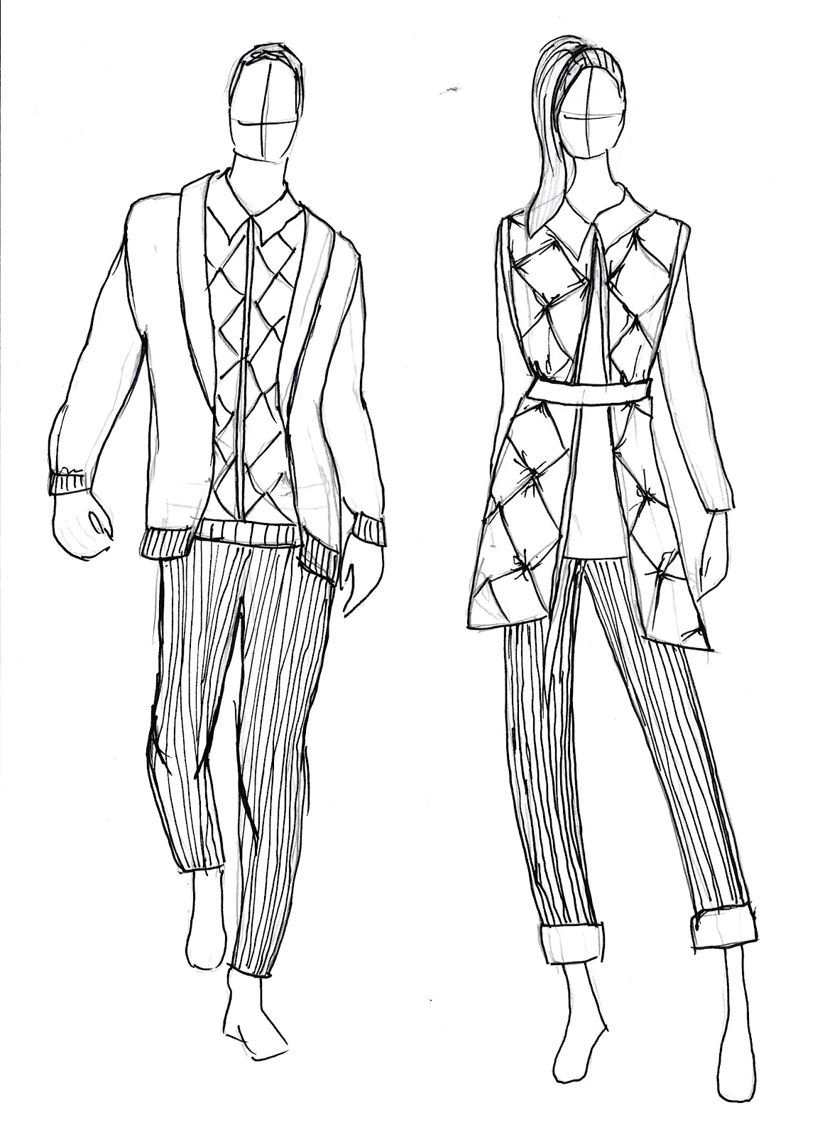 Alain: Putting together outfits - line drawings