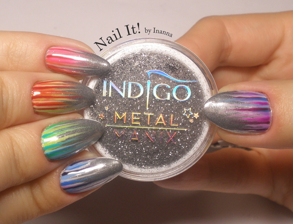 Indigo Metal Manix Silver with Rainbow Waterfall Nail Art - Mani Swap ...