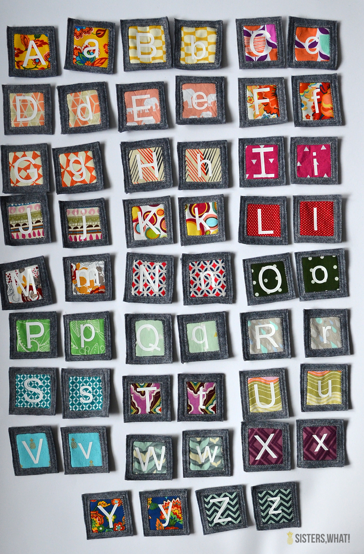 DIY Alphabet and Shapes Scrap Fabric Memory Game - Sisters, What!