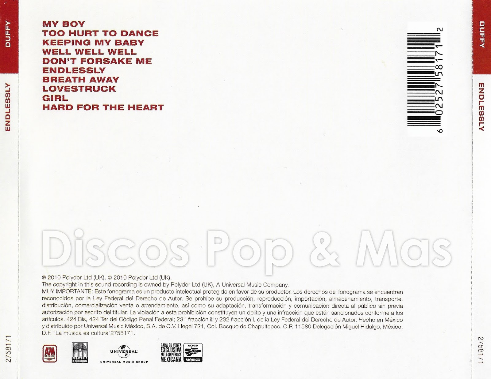 Discos Pop & Mas: Duffy - Endlessly
