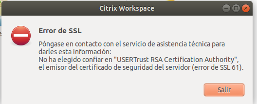 medianeurona: Errores de certificado después de instalar citrix workspace