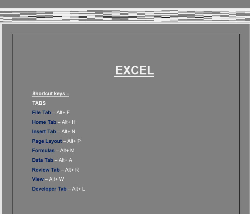 Tabs Shortcut Keys