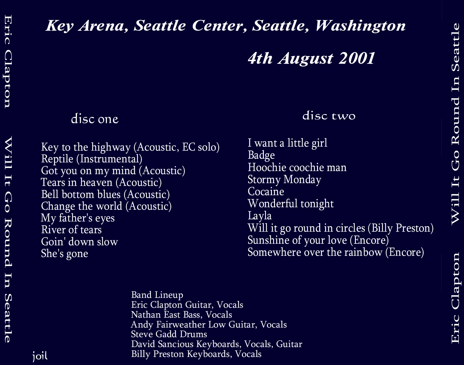Plumdustys Page Eric Clapton 2001 08 04 Key Arena Seattle Wa