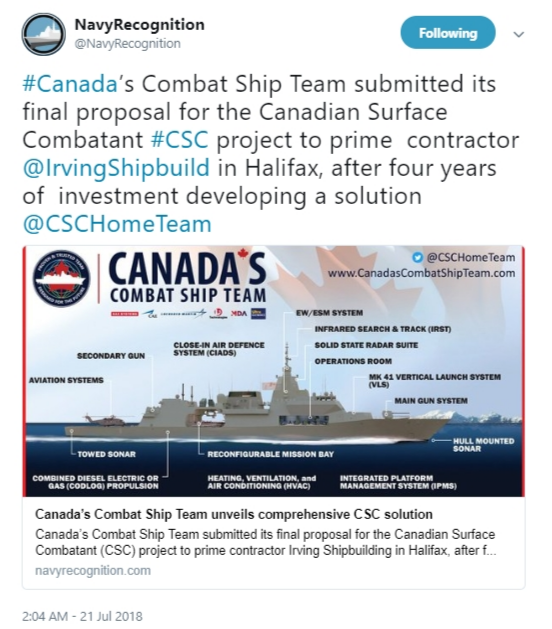 Military and Commercial Technology: Canada’s Combat Ship Team submits ...