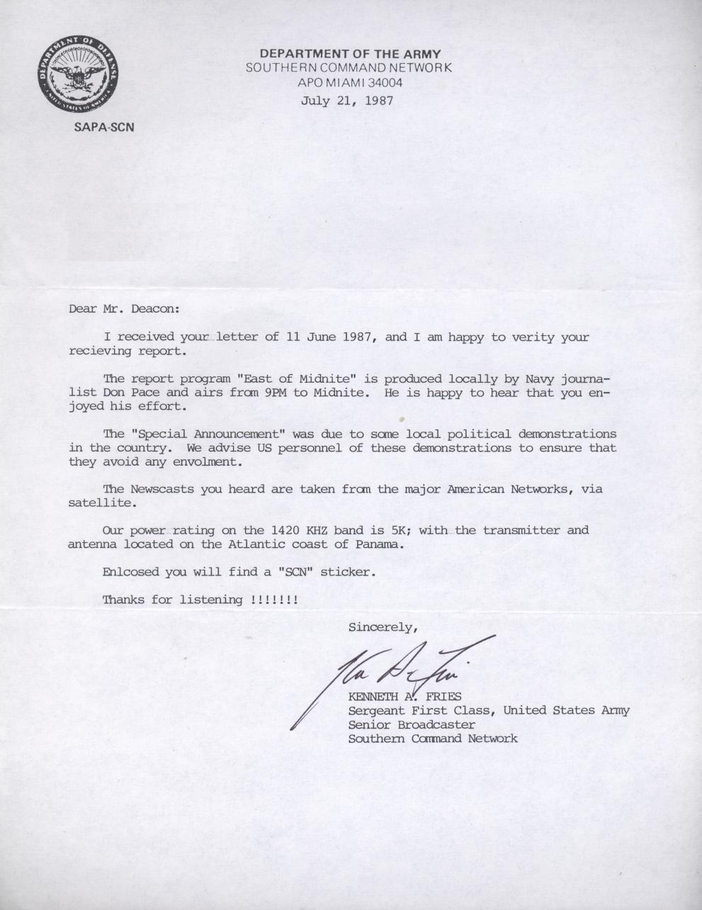 Cape Dx - Gary Deacon: PANAMA Southern Command Network Canal Zone 1420 ...