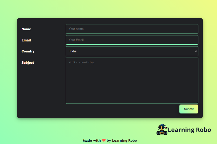 Responsive Contact Form using HTML & CSS