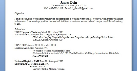 Air Force Medic Sample Resume Format in Word Free Download