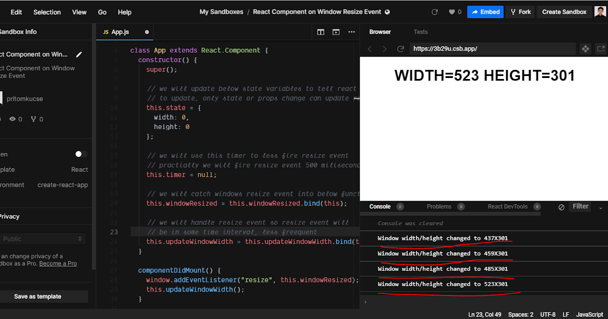 Code Samples: React Component on Window Resize Event Code Samples: React Component on Window Resize Event
