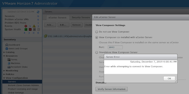 Tech Kiranangal Vmware Horizon 7 Error While Attempting To Connect To View Composer