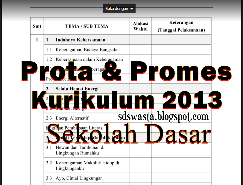 Contoh Program Semester Dan Program Tahunan K13 Kelas 5 dan 4 Revisi ...