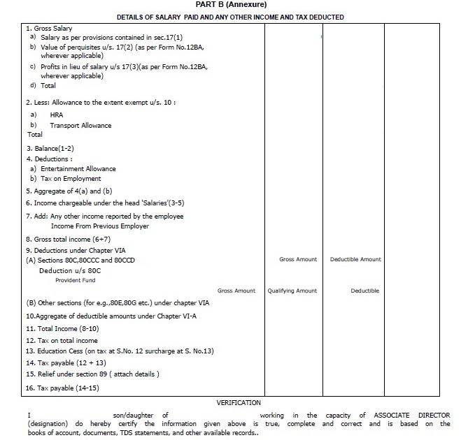 Automated Income Tax Form 16 Part B U/S 203 for the F.Y.2020-21 as per ...