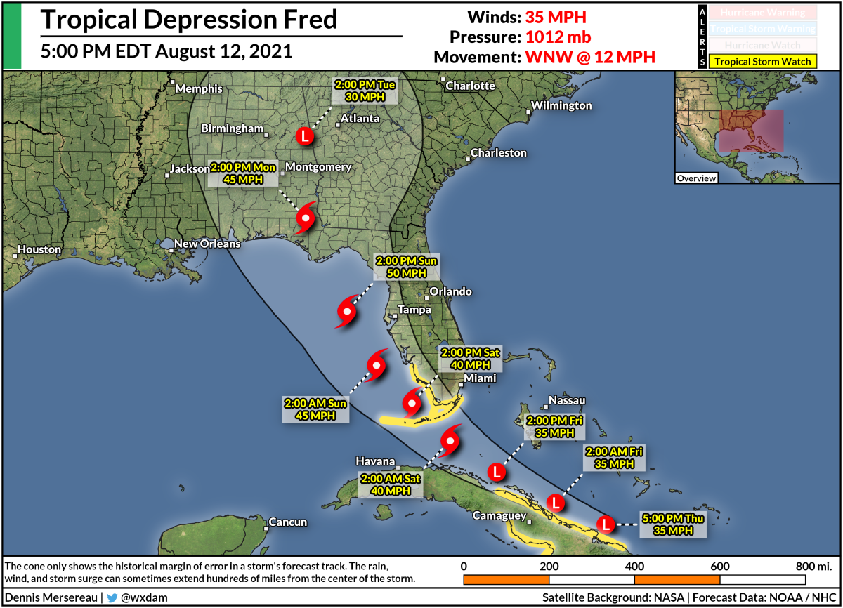 Tropical Depression Fred Barely Hanging On As It Putters Toward Florida ...