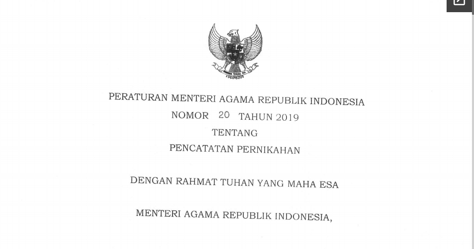 Download PMA 20 Tahun 2019 tentang Pencatatan Pernikahan - Juragan Desa