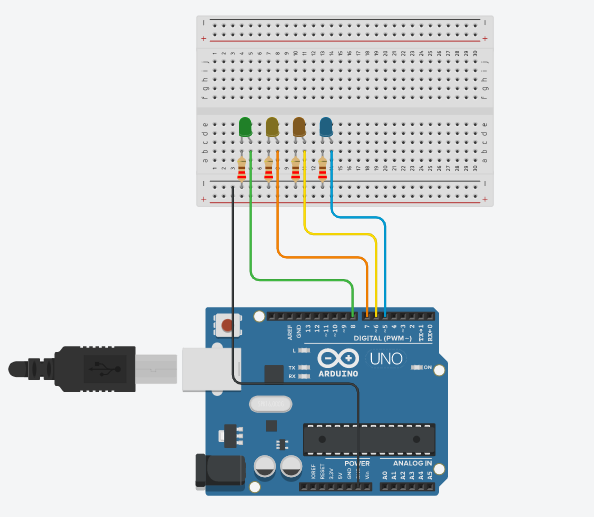 Ejemplo 4: 4 led y diferente código