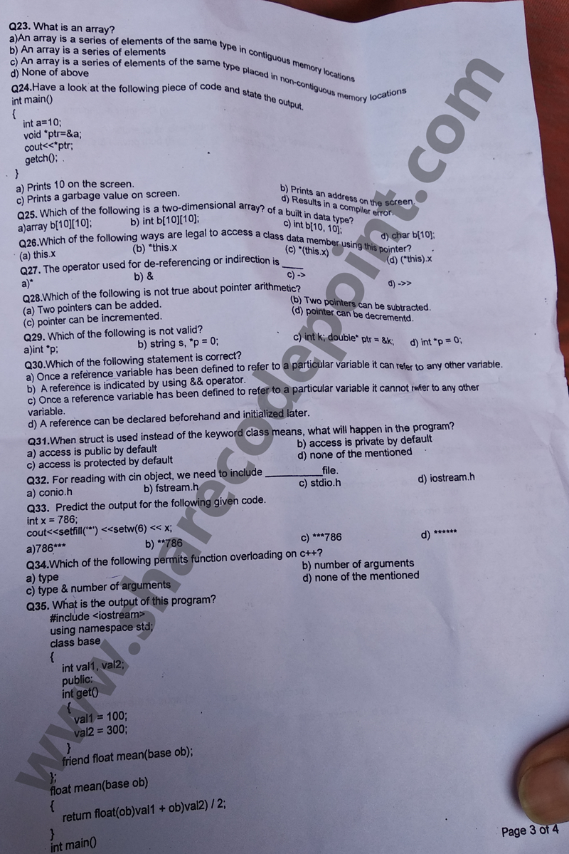 Cse202 Object Oriented Programming Mid Term Exam Question Paper Cse 202 Lpu Question Paper