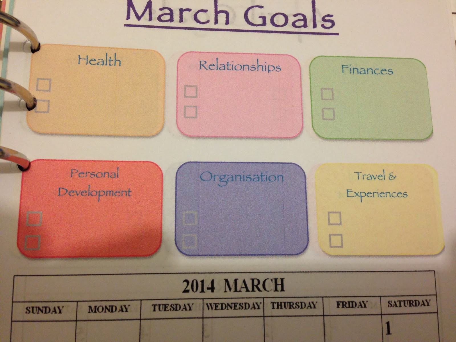 Organised Lifestyle: 2014 Goals layout for my Filofax