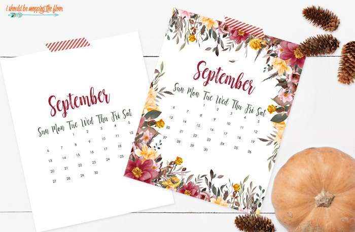 Free September Calendar Printable | i should be mopping the floor
