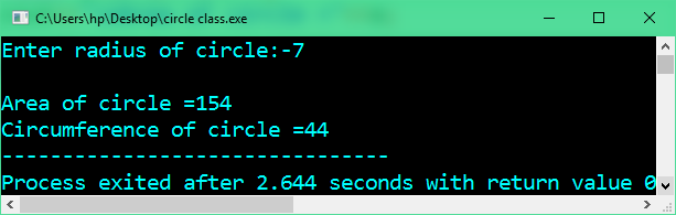 Program in C++ to calculate the area and circumference of circle using ...