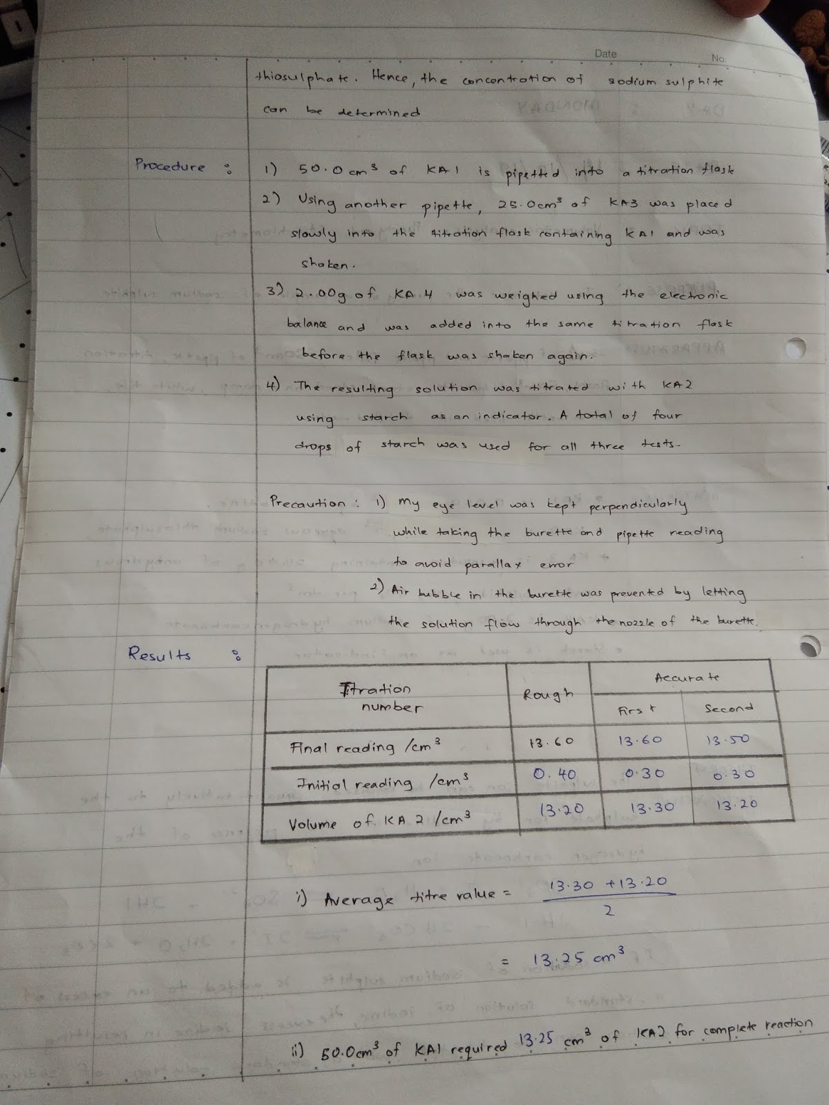 STPM Semester 1 Chemistry Experiment 3 : Volumetric Analysis - Purity ...
