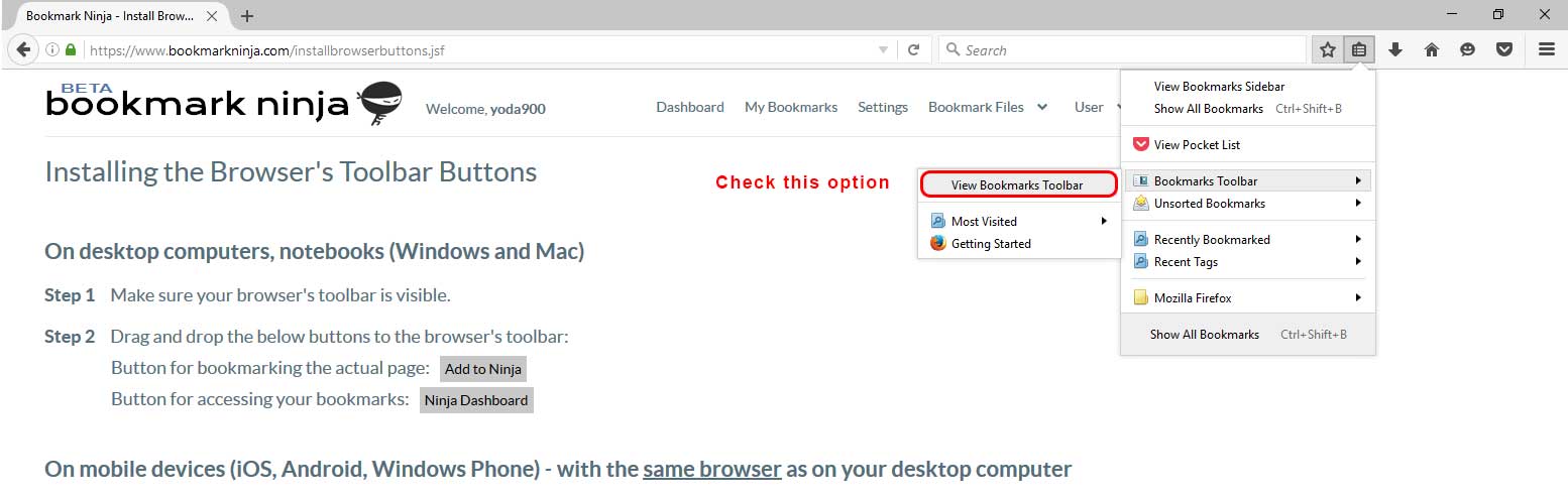 Bookmark Ninja: How to turn the Bookmarks Toolbar on in your browser?