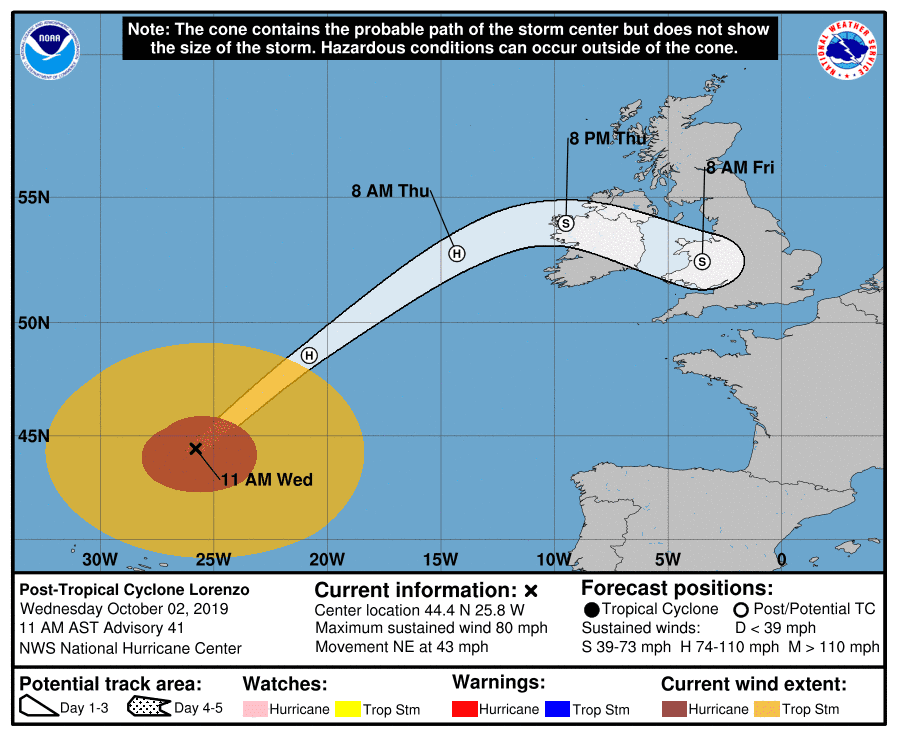Tropical Atlantic Update: Lorenzo's trip to Ireland
