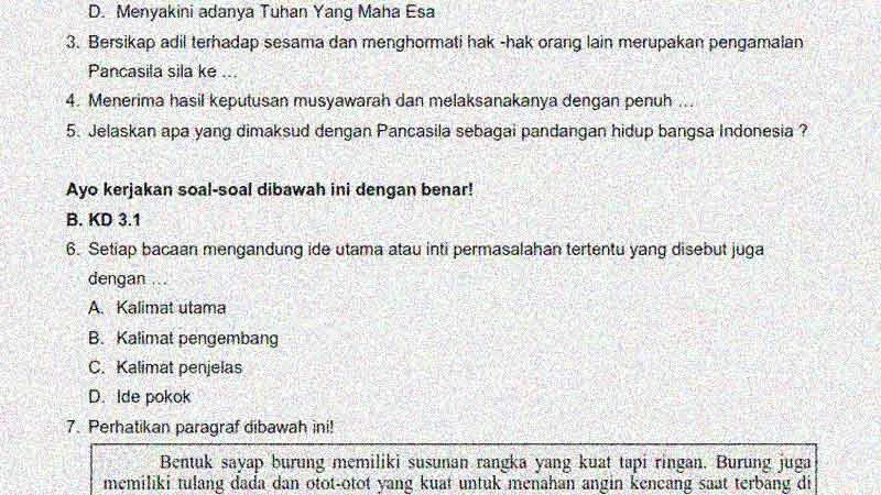 Soal dan Jawaban Penilaian Kelas 5 Tema 1 Subtema 1 dan 2 - SekolahDasar.Net