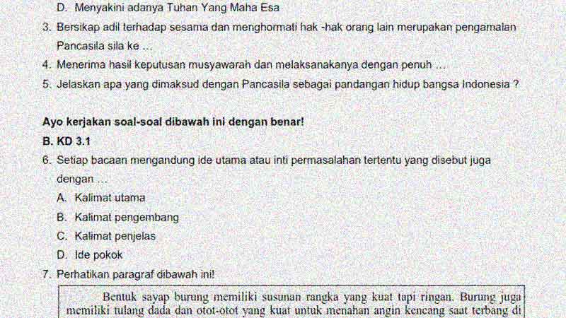 Soal dan Jawaban Penilaian Kelas 5 Tema 1 Subtema 1 dan 2 - SekolahDasar.Net
