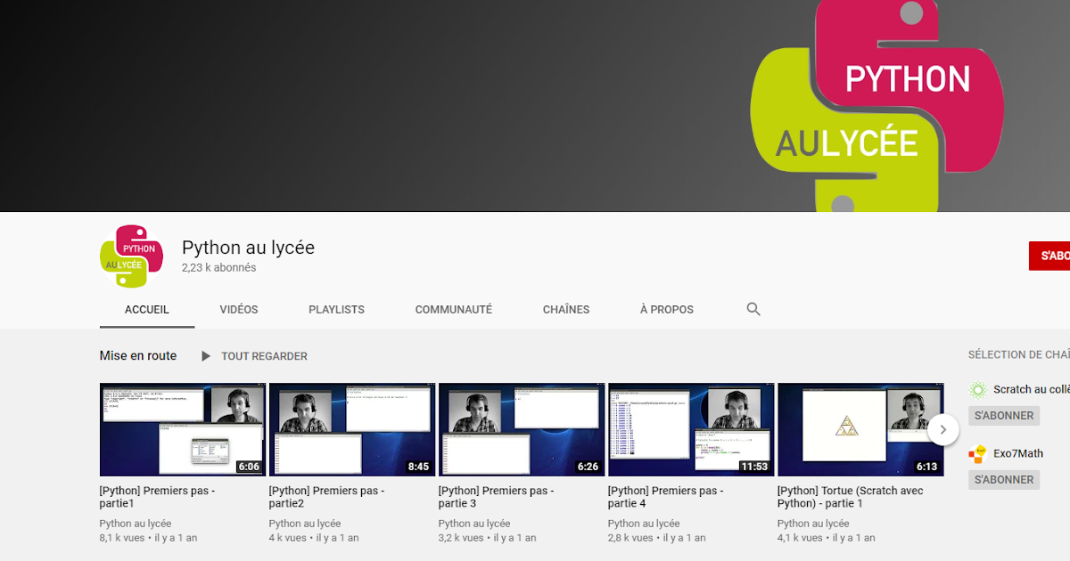 Le bloc notes en vrac d'un prof TIM : Chaîne Youtube Exo7 - Python au lycée