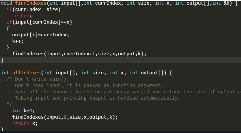 All Indices of Number -Coding NInjas Solutions