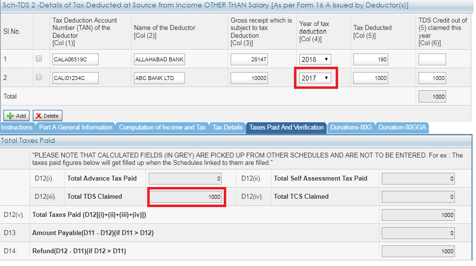 Understanding Sch Tds 2 In Itr 1 Ay 2019 20
