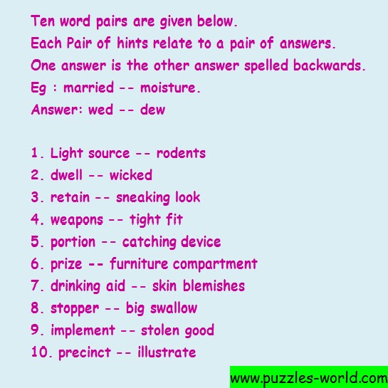 Ten word pairs puzzle | Puzzles World