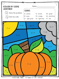 An Apple For The Teacher: Fall Color By Number Worksheets
