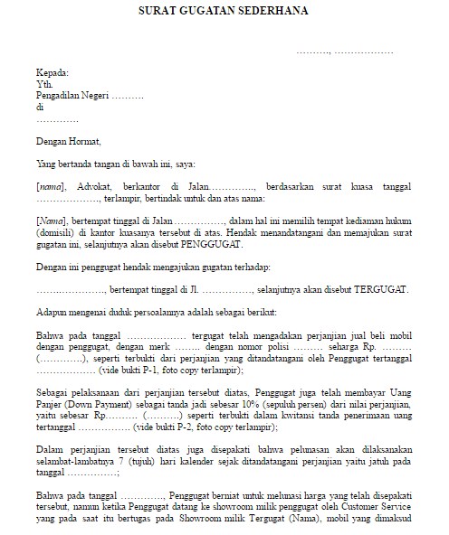Download Contoh Format Surat Gugatan Sederhana Berbagai Masalah Terbaru ...