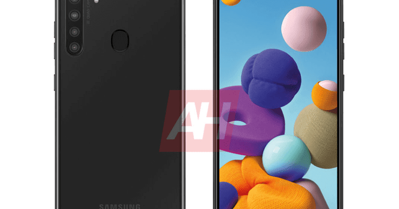 Samsung Galaxy A21 render highlights a punch-hole screen and quad-cam setup