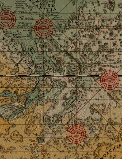 Vintage-style map of Mars
