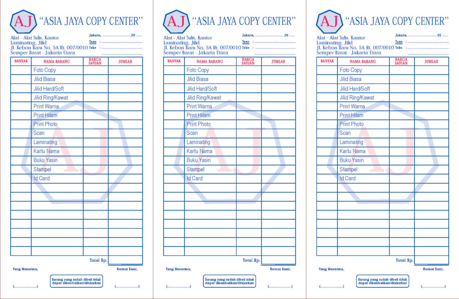 Jasa Cetak Nota dan Kwitansi Murah - Nara Copy Center » Jasa Fotocopy ...