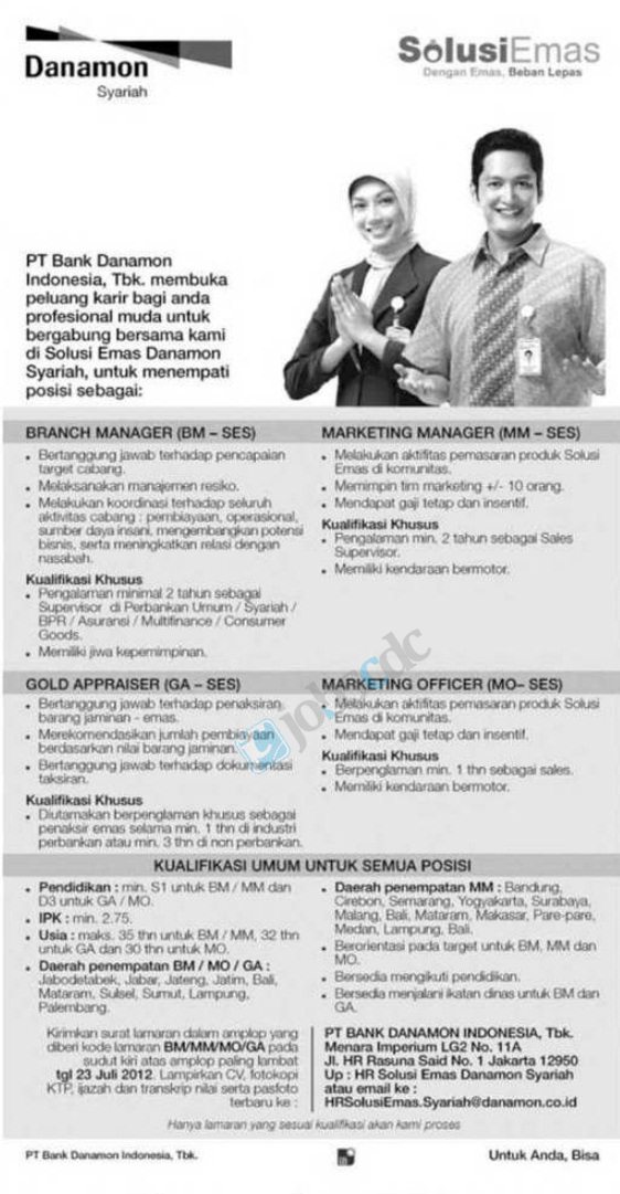 PT Bank Danamon Indonesia Tbk - Recruitment Danamon Syariah July 2012 ...