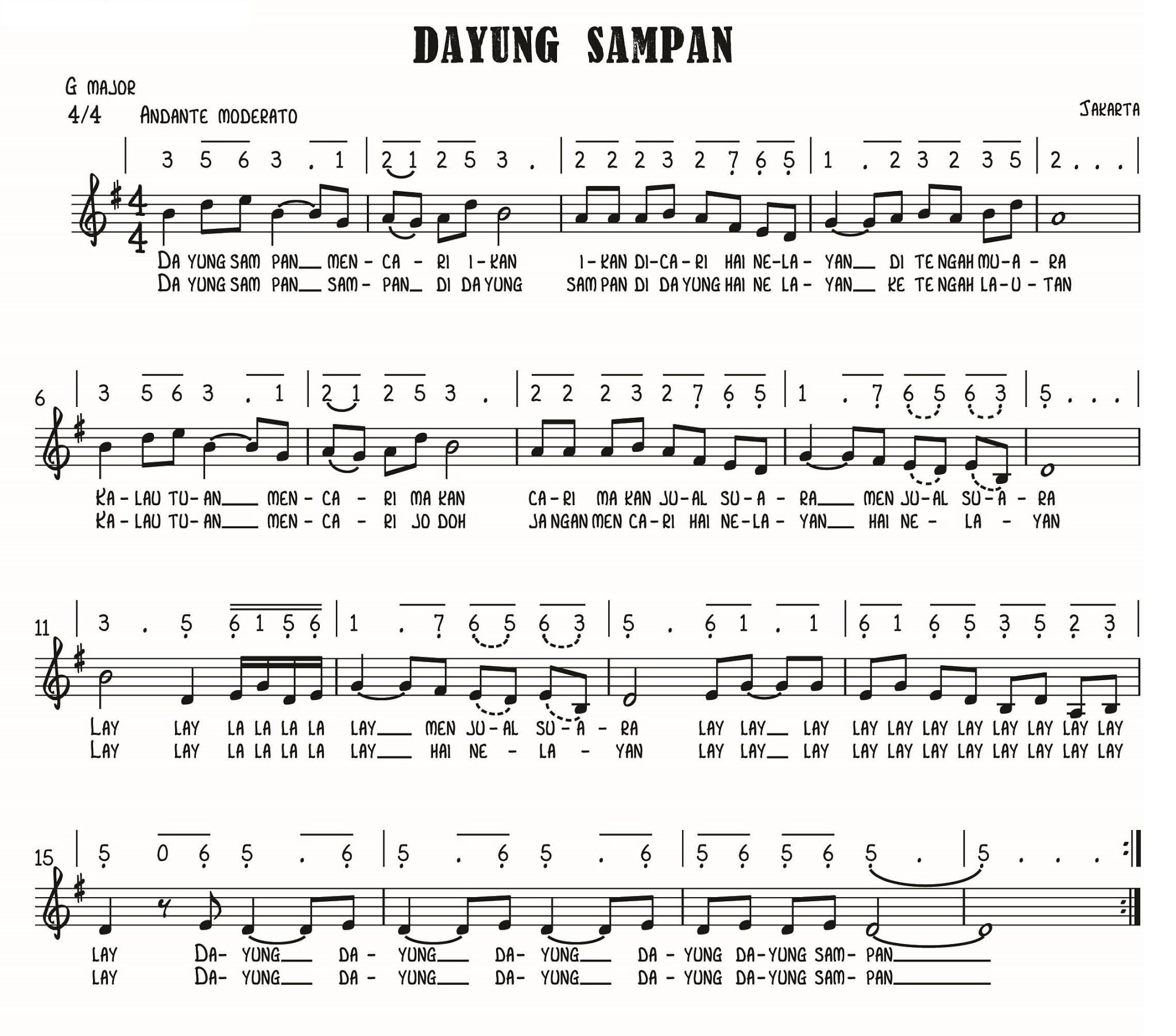 Lirik dan Not Angka Lagu Dayung Sampan - PUBDEKDOK