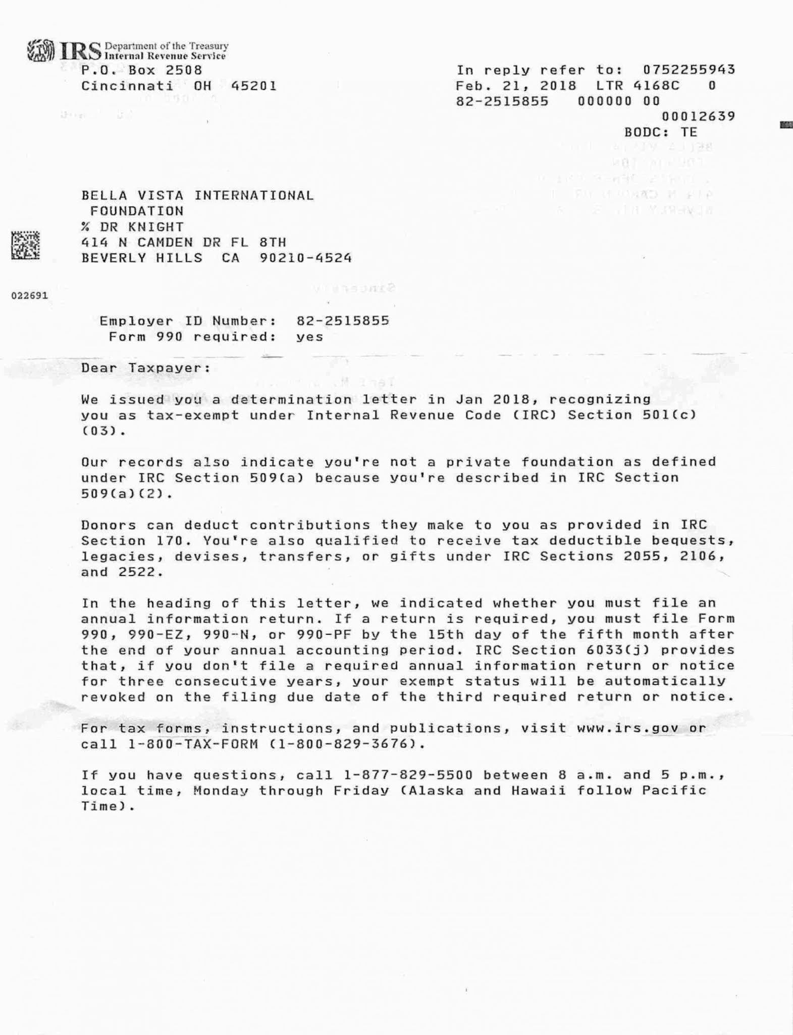 501C3 Determination Letter ~ Thankyou Letter