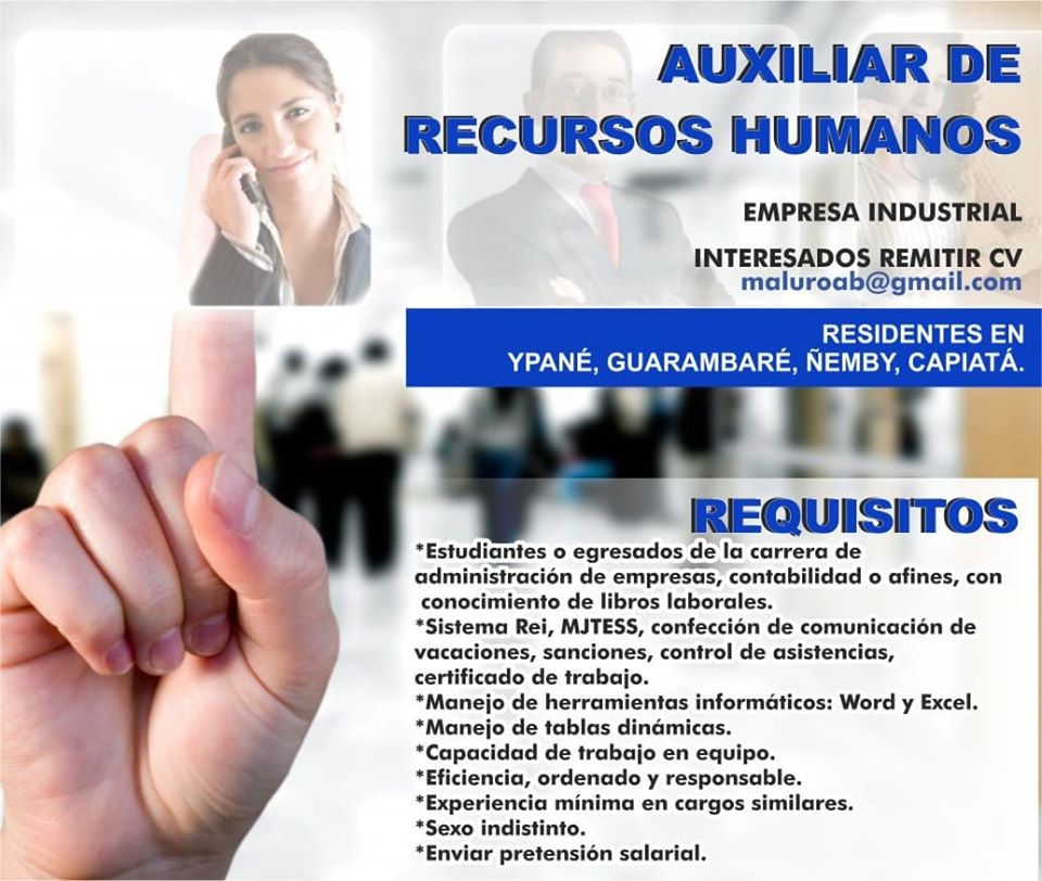 AUXILIAR DE RECURSOS HUMANOS | BOLSA DE TRABAJO PARAGUAY EMPLEOS