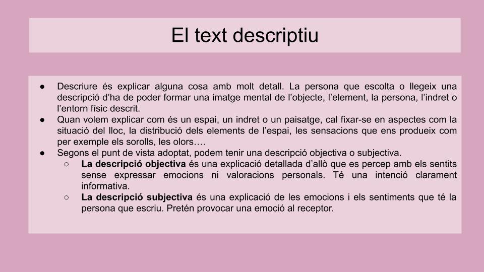 El mercat de les lletres: El text descriptiu