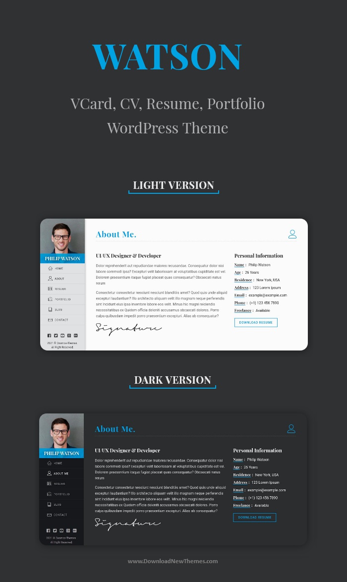 Best 2in1 vCard Resume CV Portfolio Showcase Premium WordPress Theme ...