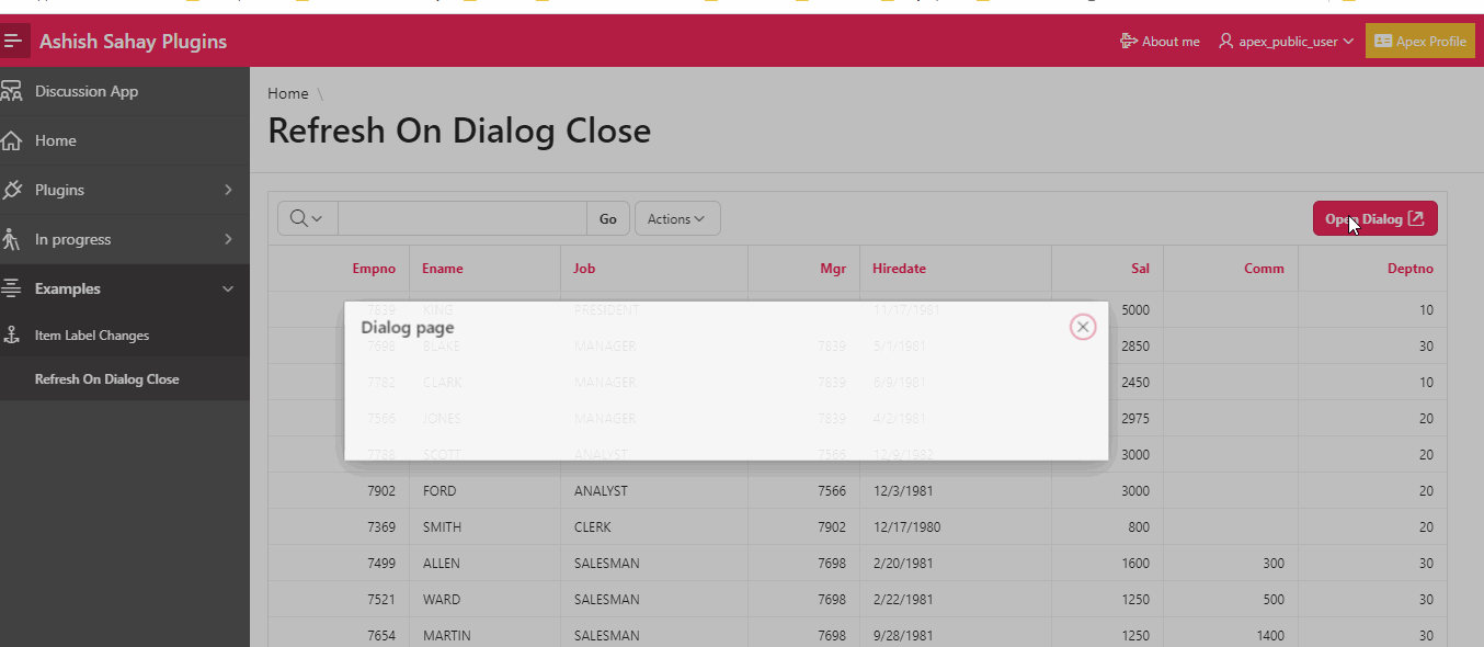 Refresh region of base page when closing modal dialog | Oracle APEX ...