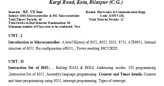 8051 Microcontroller And Pic Microcontroller Syllabus