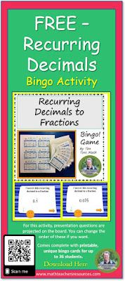 Recurring Decimals to Fractions Game ~ TenTors Math Teacher Resources
