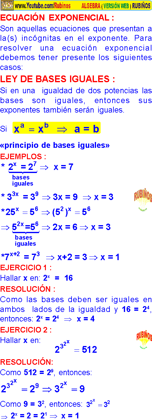 ECUACIONES EXPONENCIALES EJERCICIOS Y PROBLEMAS RESUELTOS