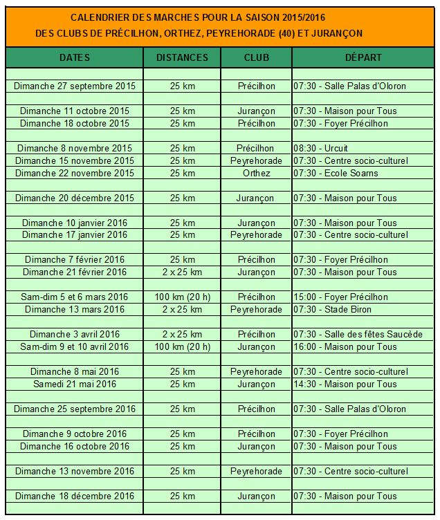 Les marcheurs Dou Bi De Rey: CALENDRIER